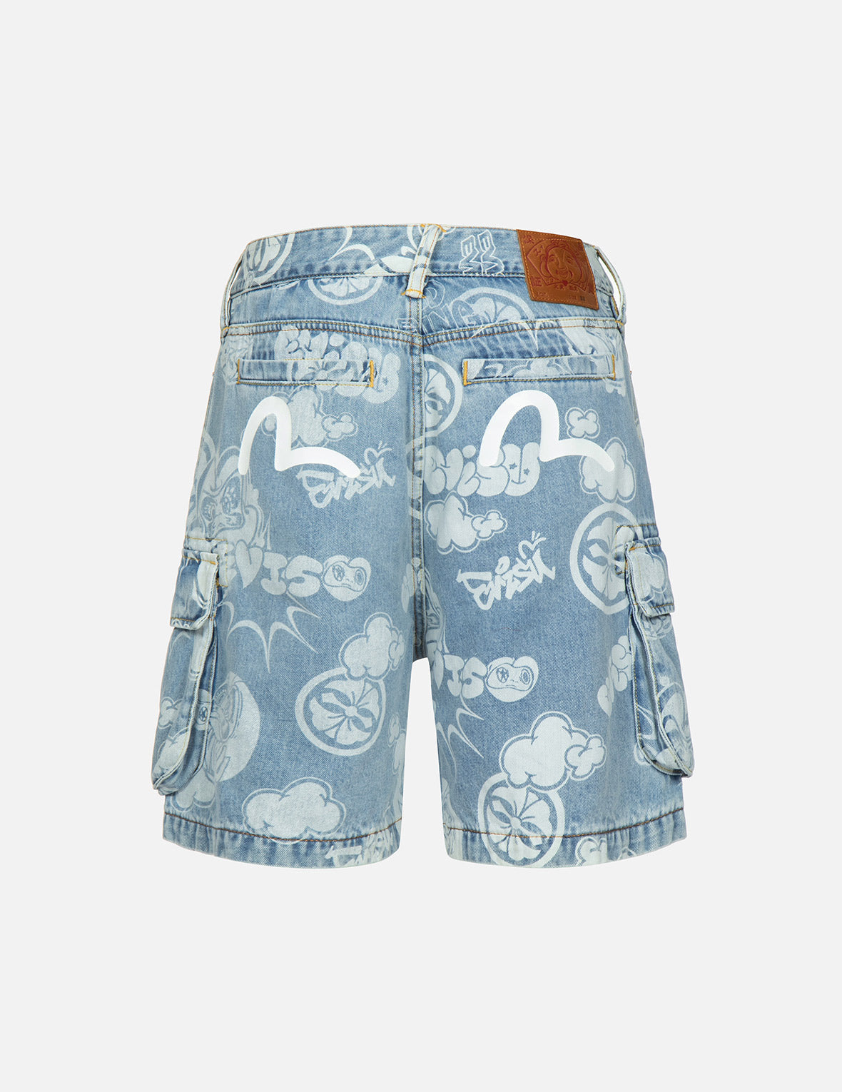 Graffiti Daruma and Kamon Discharged Print Denim Cargo Shorts – EVISU